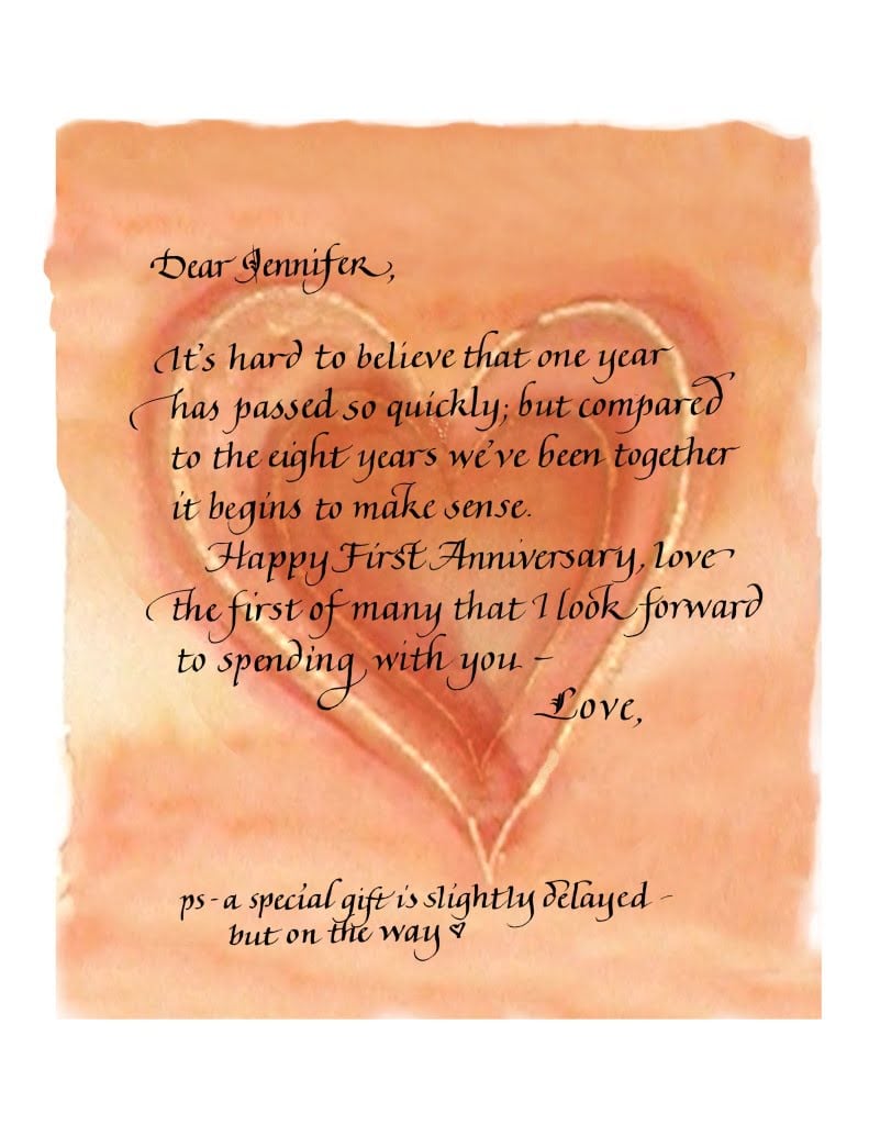 Love Poem First Anniversary Gift ~ Beautiful Calligraphy