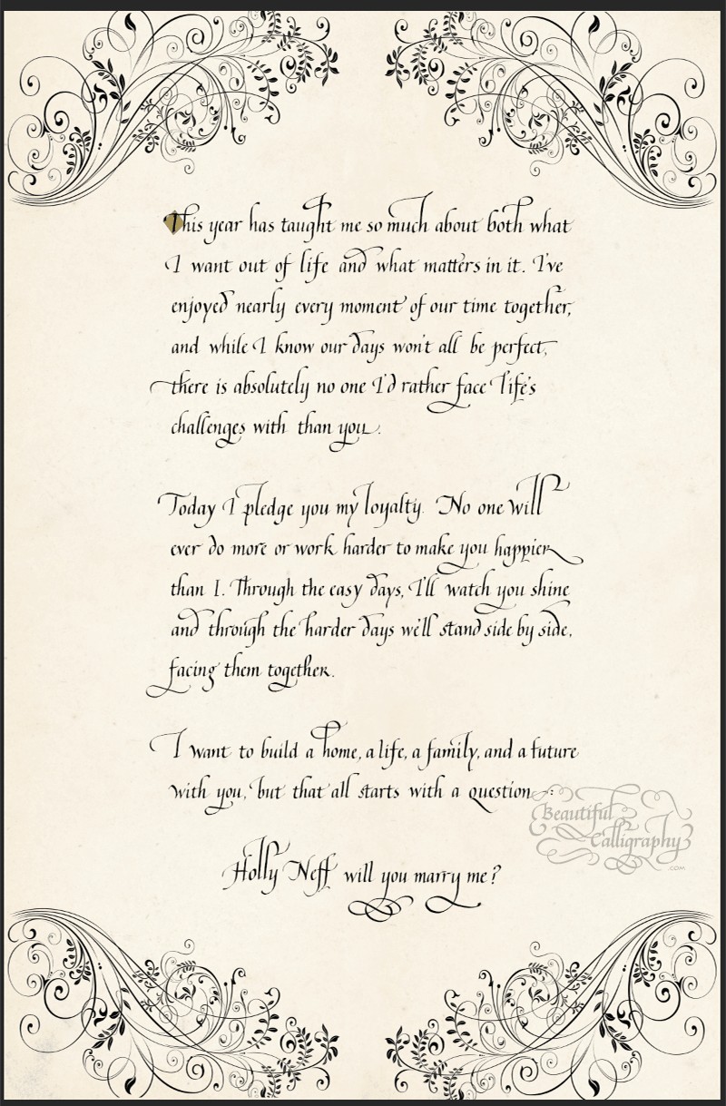 Marriage Proposals written in calligraphy get a "YES!" answer